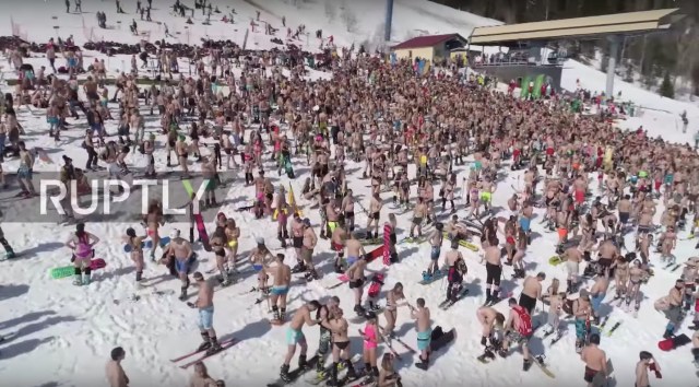 Watch 1761 Swimsuit Skiers Bombard Siberian Slopes